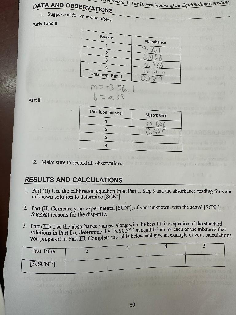 1. Suggestion for your data tables: Parts I and II | Chegg.com