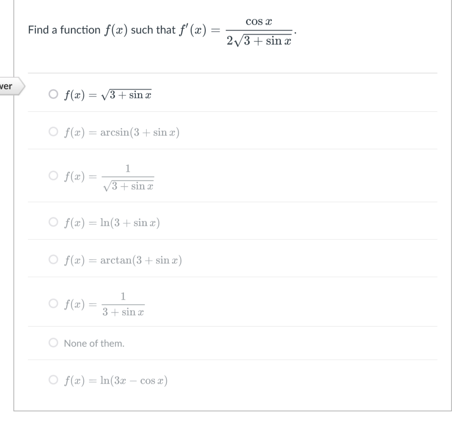 Solved function f(x) such that f′(x)=23+sinxcosx. | Chegg.com