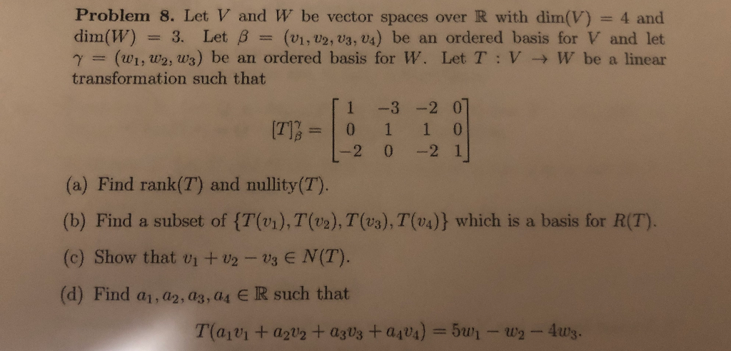 Solved Problem 8. Let V and W be vector spaces over R with | Chegg.com