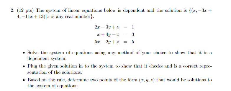 Solved (12 pts) The system of linear equations below is | Chegg.com