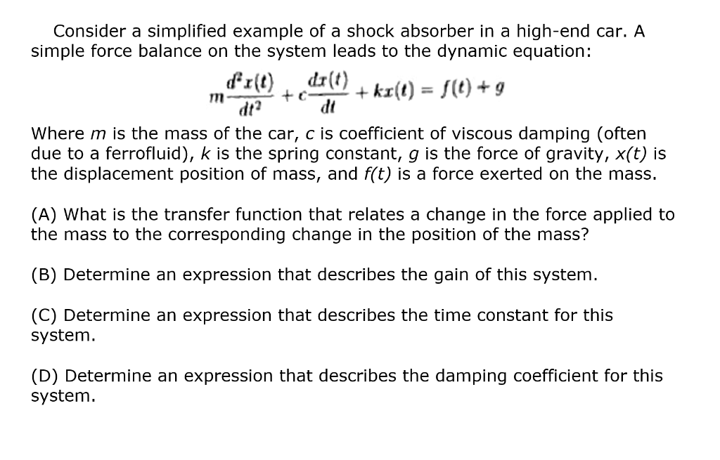 Solved Consider a simplified example of a shock absorber in | Chegg.com