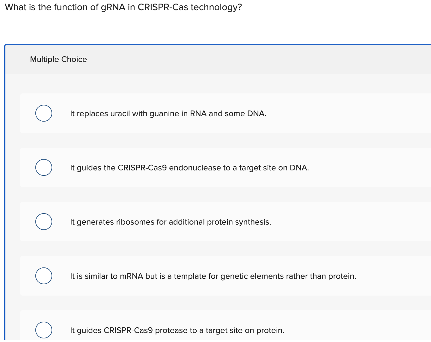 Solved What is the function of gRNA in CRISPR-Cas | Chegg.com