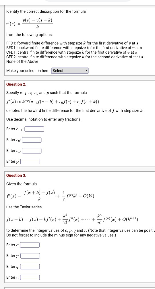Solved Identify the correct description for the formula from | Chegg.com