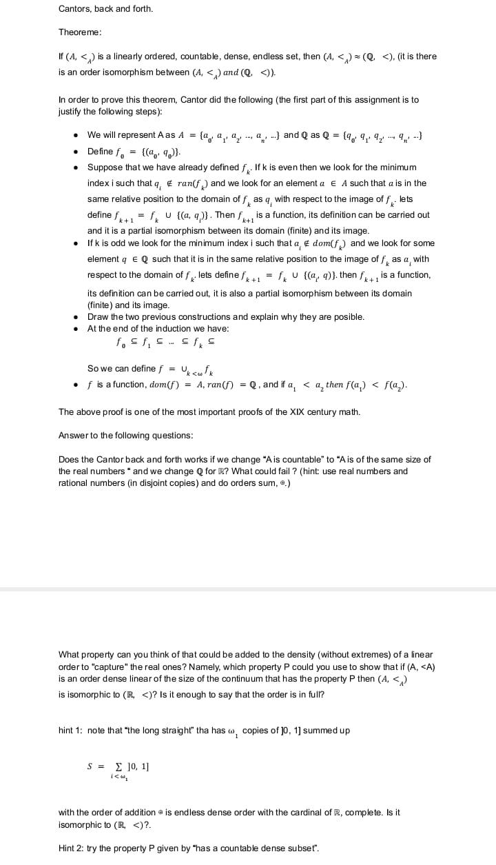 Cantors, back and forth. Theoreme: If (A,