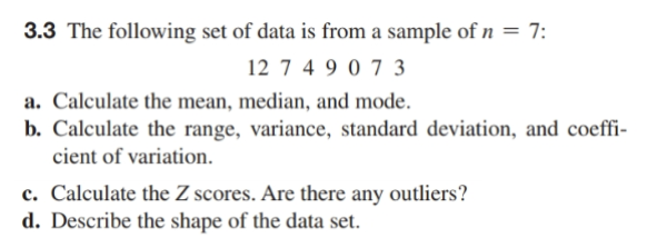 Solved 3.3 The following set of data is from a sample of n=7 | Chegg.com
