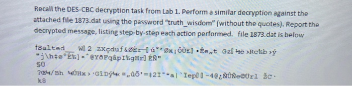 Recall the DES-CBC decryption task from Lab 1. | Chegg.com
