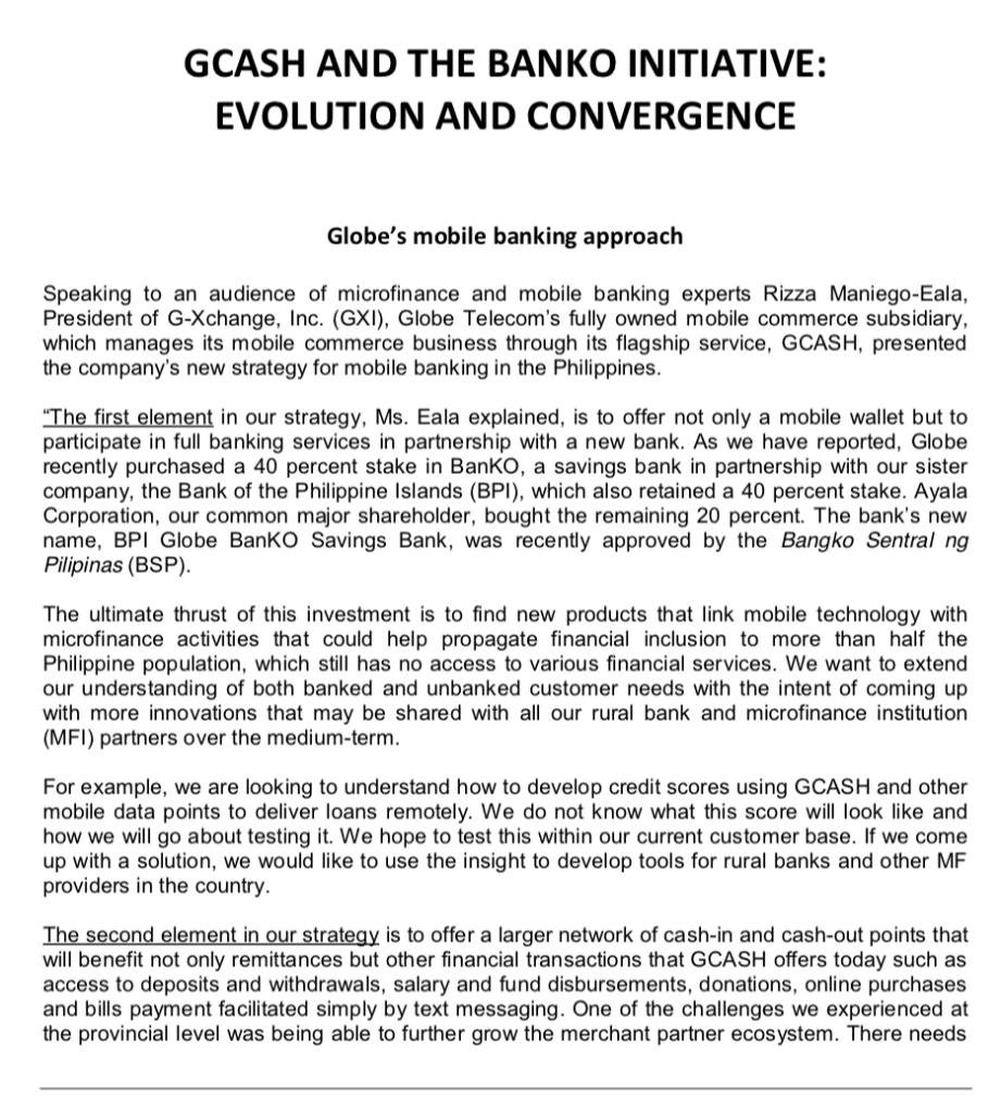Solved GCASH AND THE BANKO INITIATIVE: EVOLUTION AND | Chegg.com