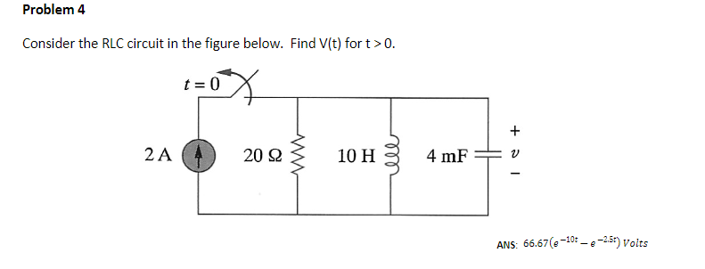 Solved Problem 4Consider the RLC circuit in the figure | Chegg.com