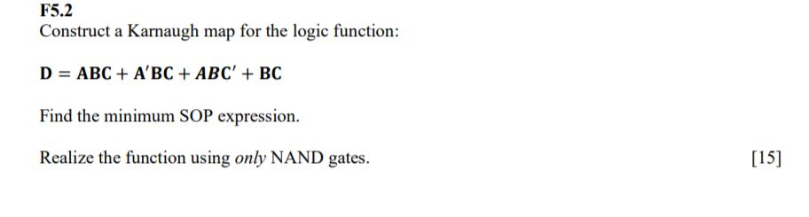 Solved F5.2 Construct a Karnaugh map for the logic function: | Chegg.com