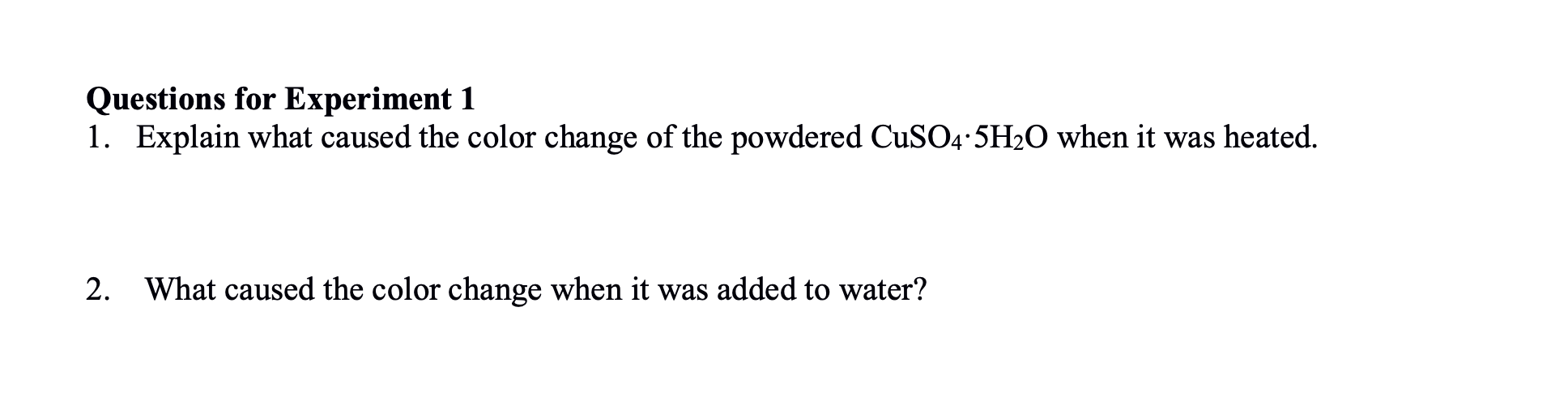 Solved Observations Original color of powdered CuSO4.5H20 | Chegg.com