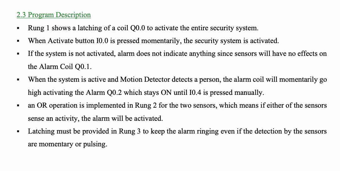 1. Problem Description Design a burglar alarm system | Chegg.com