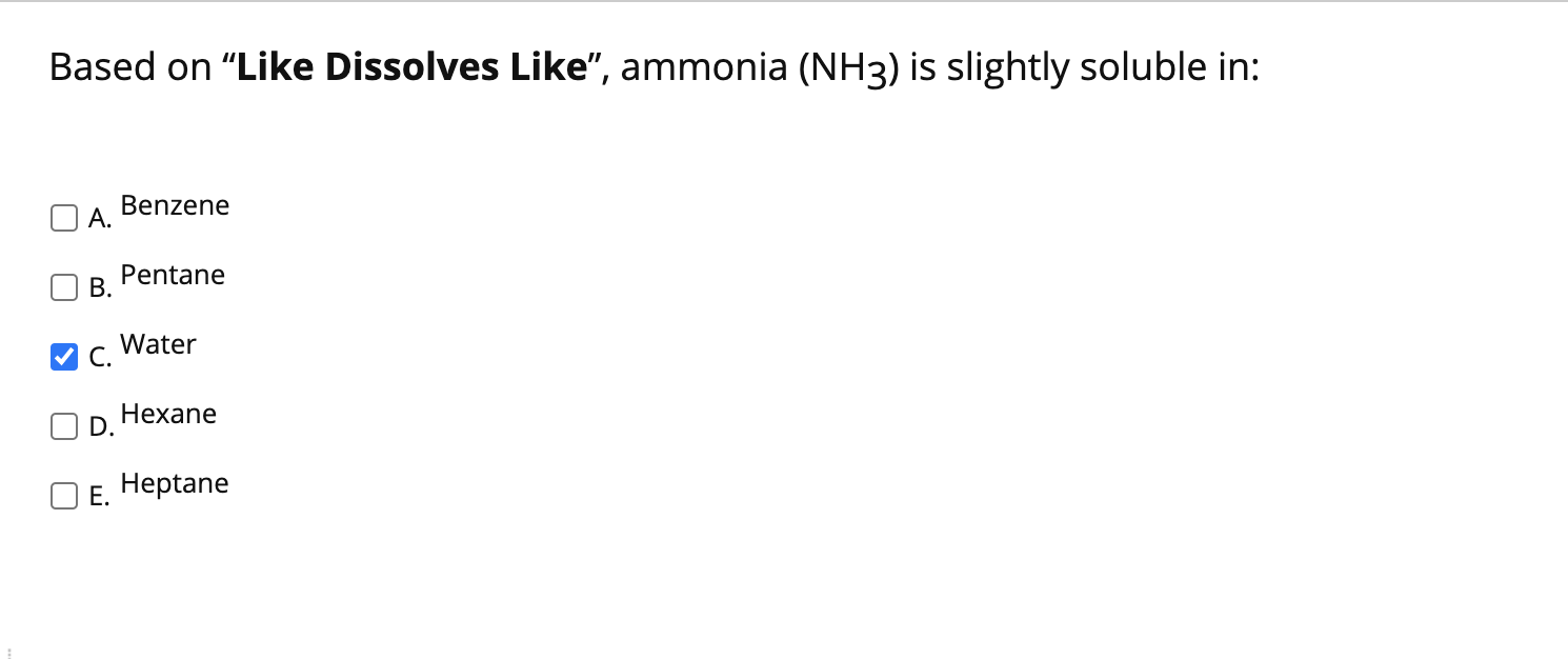 Solved Based on “Like Dissolves Like”, ammonia (NH3) is | Chegg.com