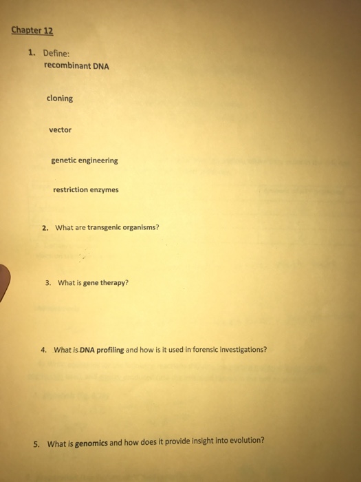 Solved hapter 1 1. Define: recombinant DNA cloning vector | Chegg.com