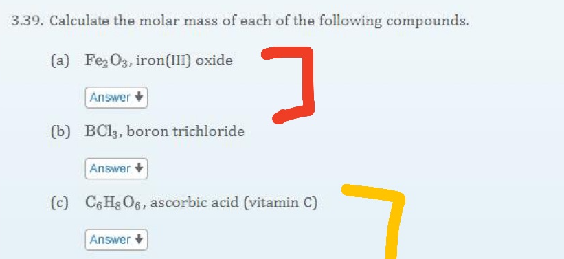 Solved 3.39. Calculate the molar mass of each of the | Chegg.com