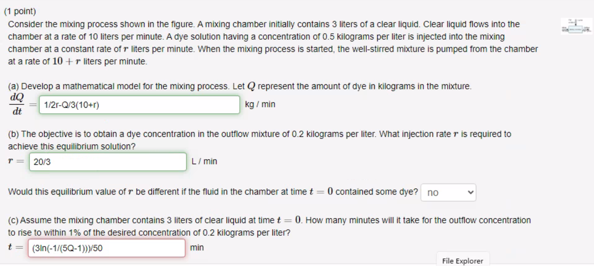 Solved (1 ﻿point)Consider the mixing process shown in the | Chegg.com