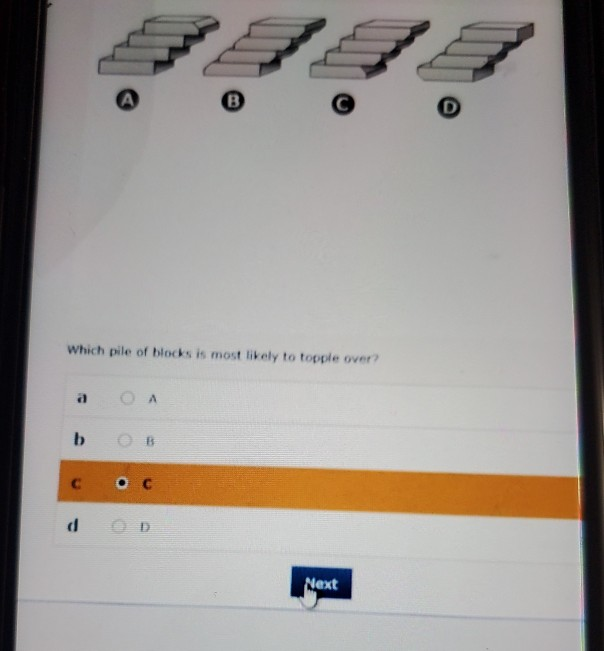Solved Which pile of blocks is most likely to be topple | Chegg.com