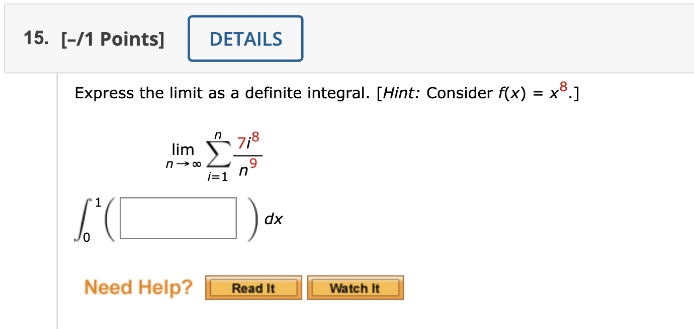 Solved Express the limit as a definite integral. [Hint: | Chegg.com