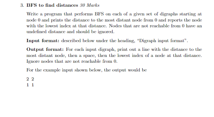 Solved 3. BFS to find distances 30 Marks Write a program | Chegg.com