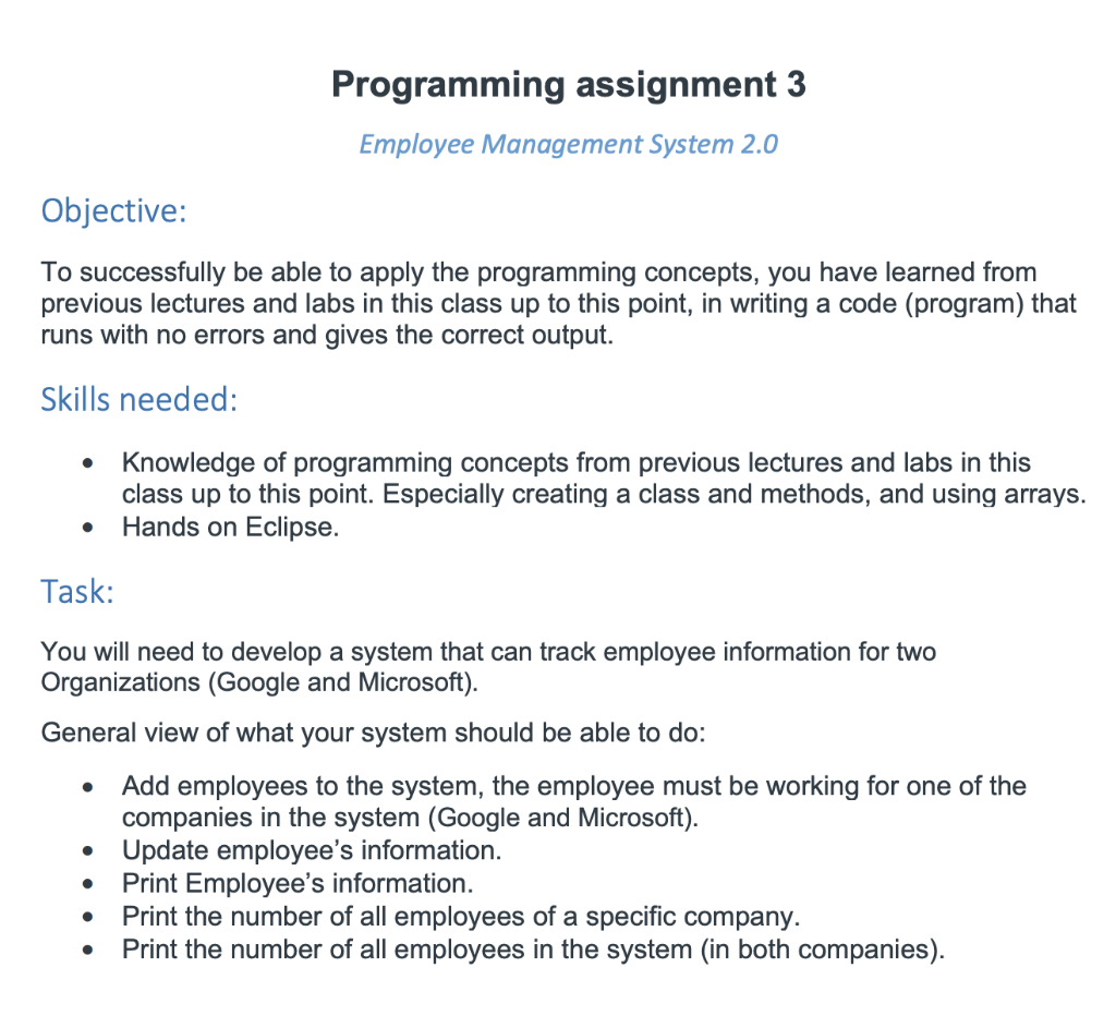 Solved Programming assignment 3 Employee Management System | Chegg.com