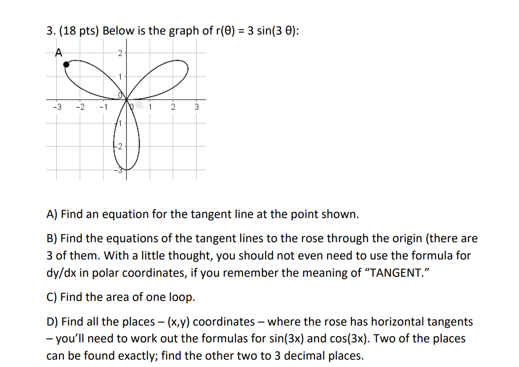 Solved (18 ﻿pts) ﻿Below is the graph of r(θ)=3sin(3θ) ﻿: (18 | Chegg.com