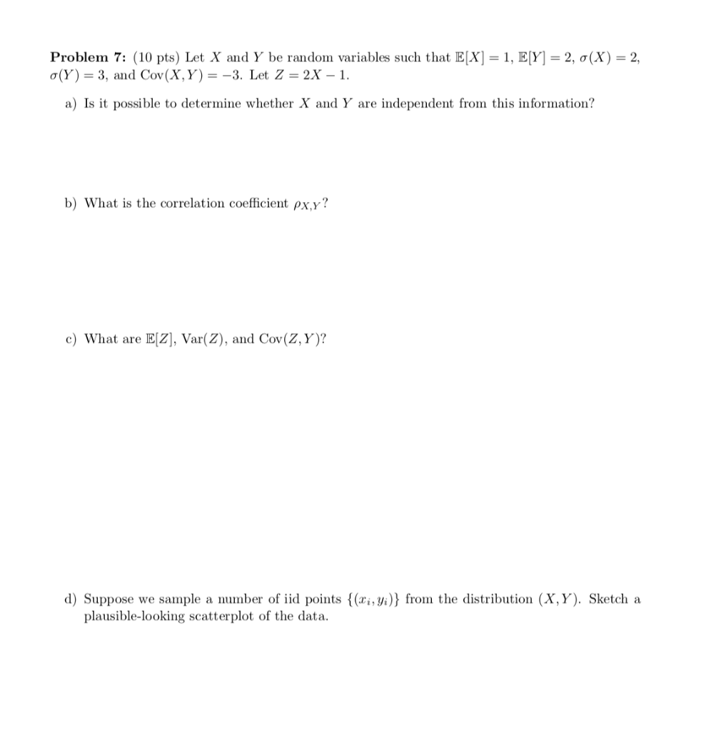 Solved Problem 7: (10 pts) Let X and Y be random variables | Chegg.com
