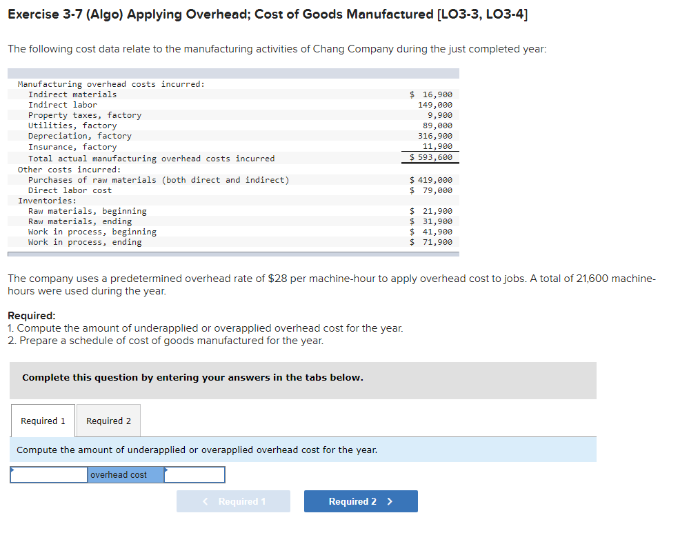 Solved Exercise 3-7 (Algo) Applying Overhead; Cost of Goods | Chegg.com