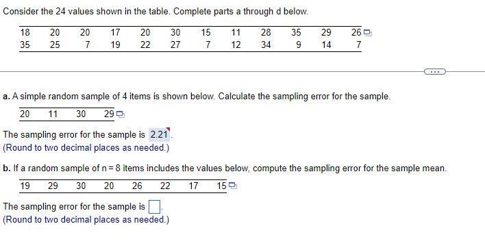 Solved Consider the 24 values shown in the table. Complete | Chegg.com