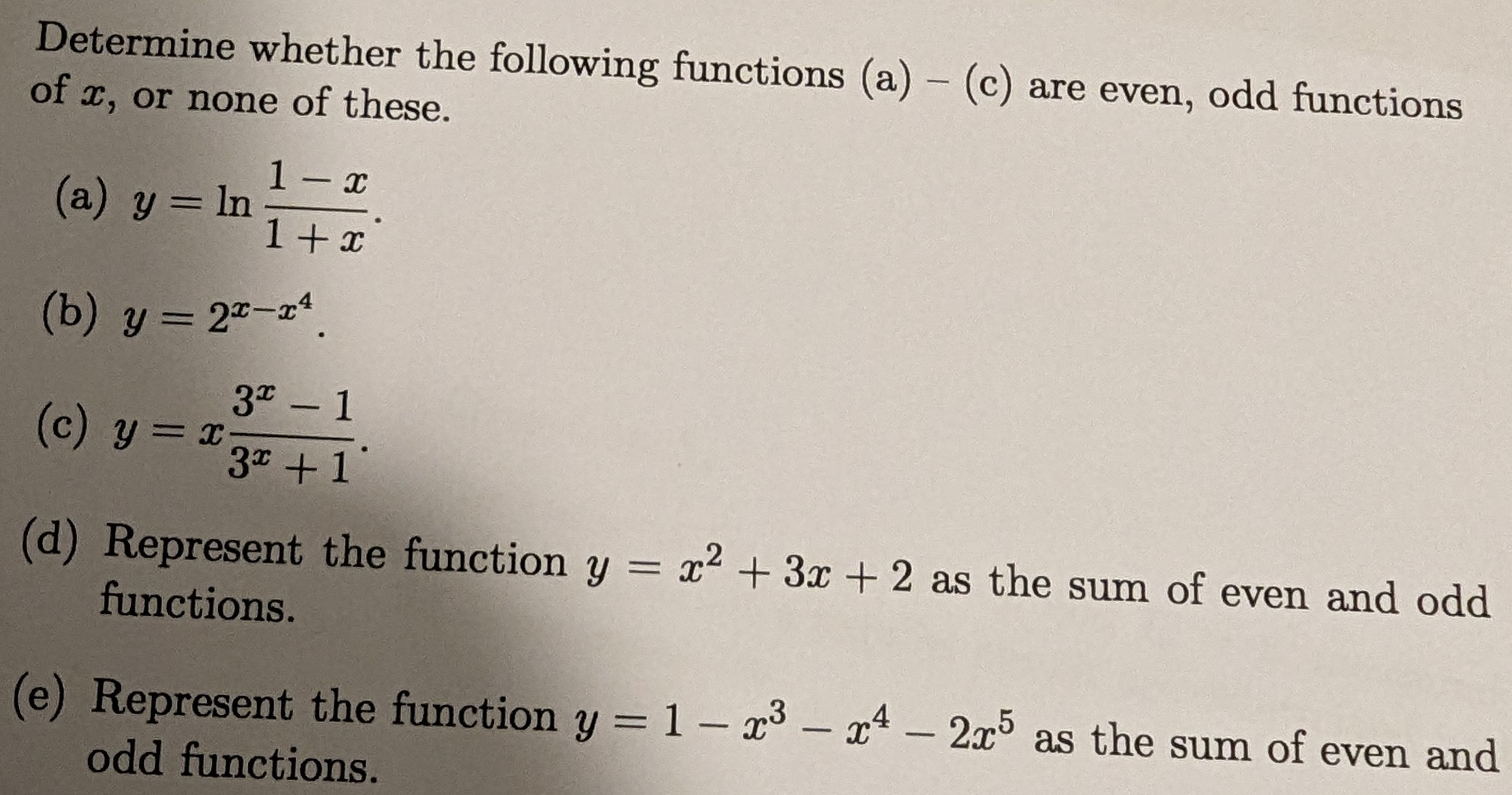 Solved Determine whether the following functions (a) - (c) | Chegg.com
