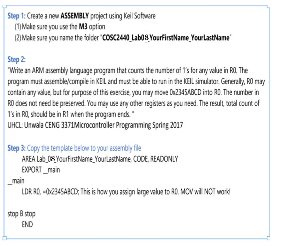 Step 1: Create a new ASSEMBLY project using Keil | Chegg.com