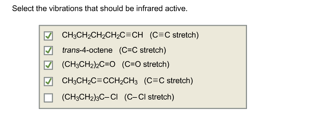Solved Select the vibrations that should be infrared active. | Chegg.com