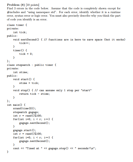 Solved Problem (8) [10 points) Find 3 errors in the code | Chegg.com