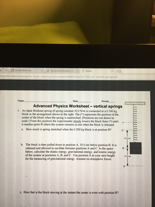 Solved An ideal Hookean spring of spring constant 20.0 N/m | Chegg.com