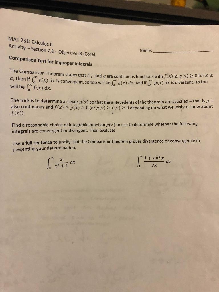 Solved MAT 231: Calculus 11 Activity - Section 7.8 - | Chegg.com