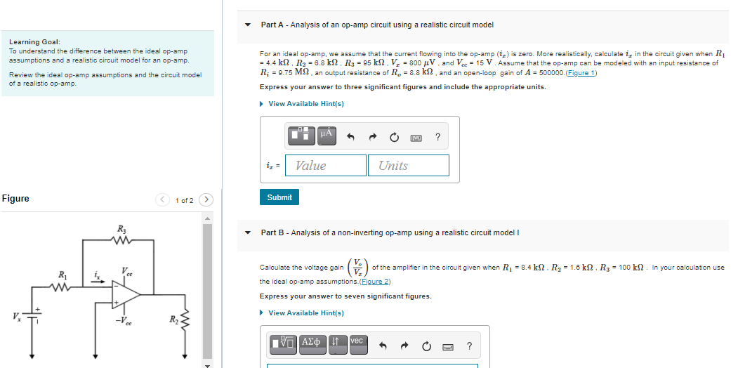 Solved Part A - Analysis of an op-amp circuit using a | Chegg.com