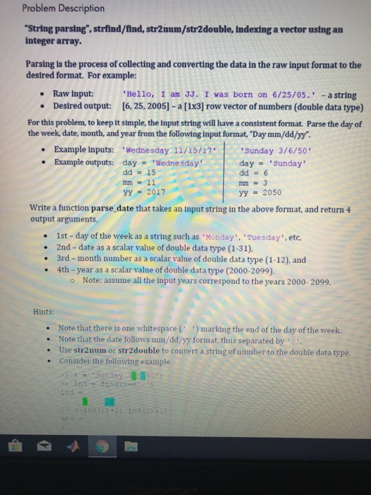Solved Problem Description String parsing', strfind/flnd, | Chegg.com