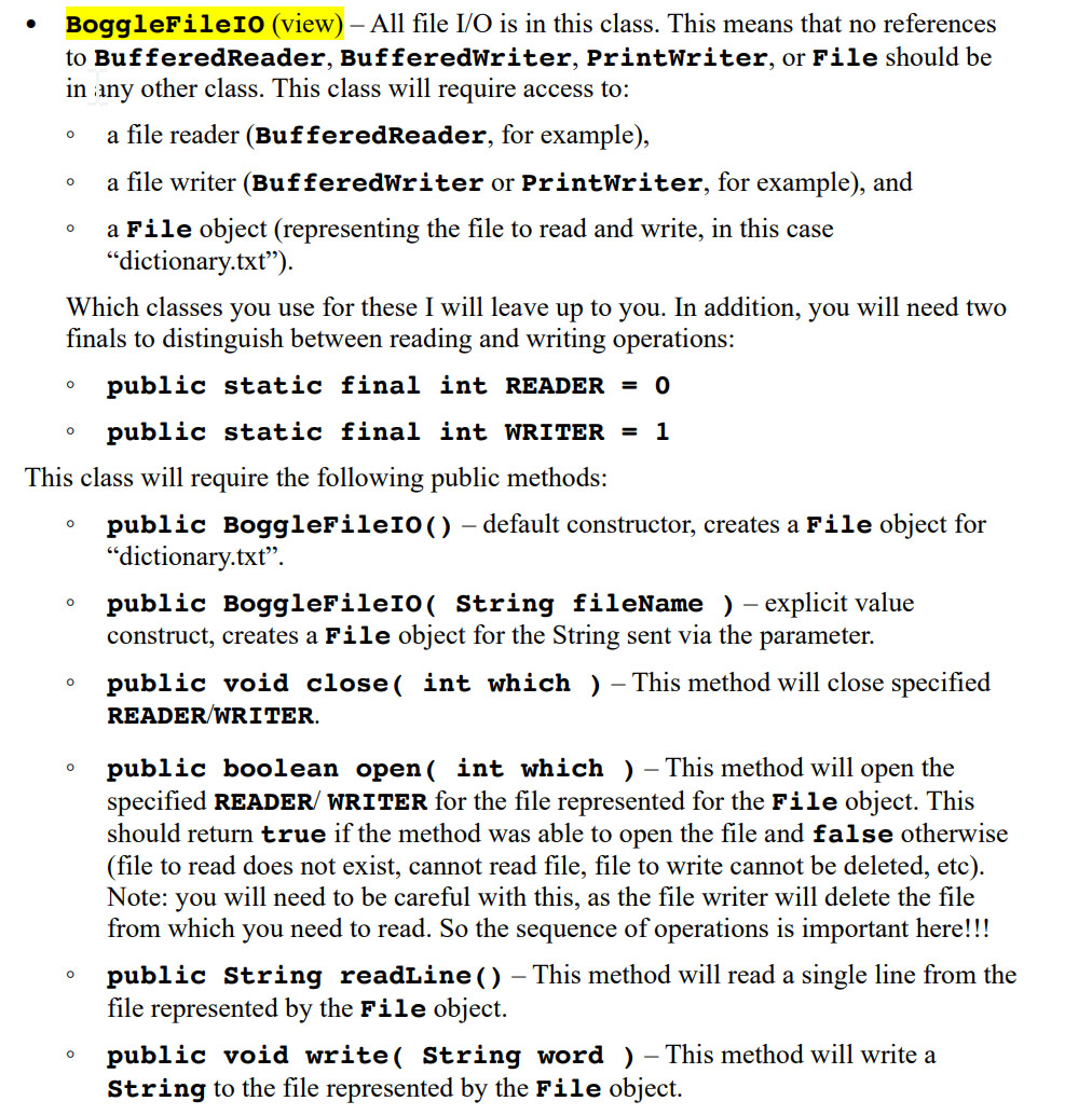 Solved BoggleFileI0 (view) - All file I/O is in this class. | Chegg.com