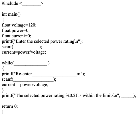 Solved Fill in the blanks of the given code: A programmer | Chegg.com