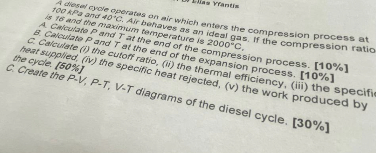 Solved 100kp diel cycle operates on air which enters the | Chegg.com