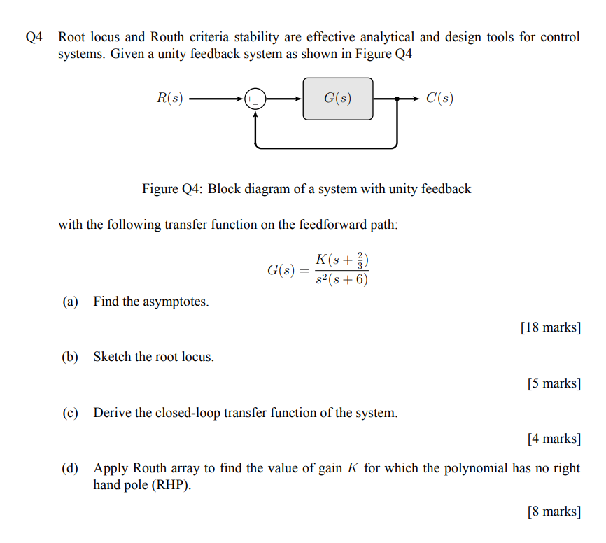 Solved Q4 ﻿Root locus and Routh criteria stability are | Chegg.com