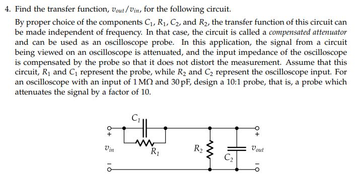 Solved 4. Find the transfer function, vout / Vin, for the | Chegg.com