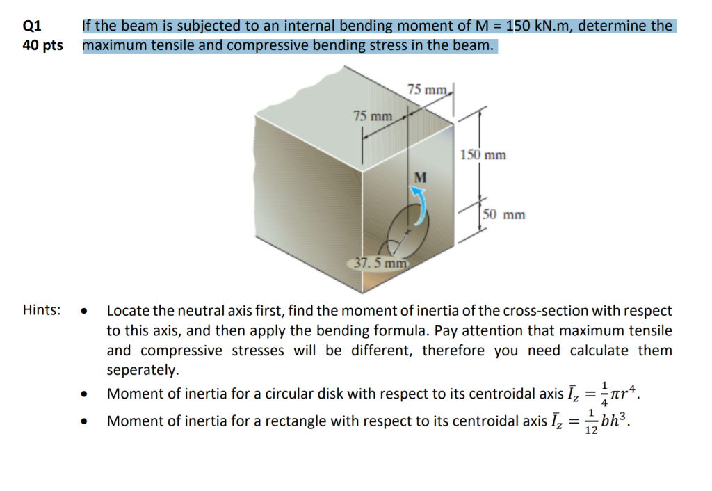 Solved If the beam is subjected to an internal bending | Chegg.com