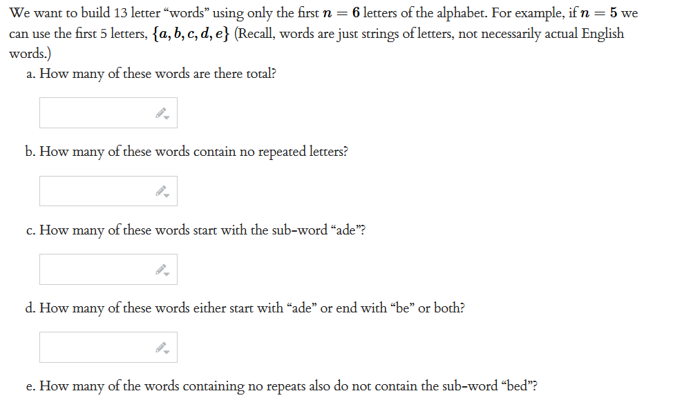 Solved We want to build 13 letter “words” using only the | Chegg.com