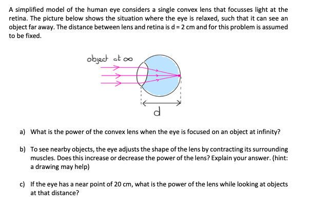 Solved A simplified model of the human eye considers a | Chegg.com