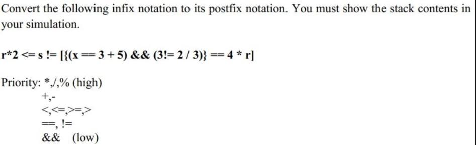 Convert the following infix notation to its postfix | Chegg.com