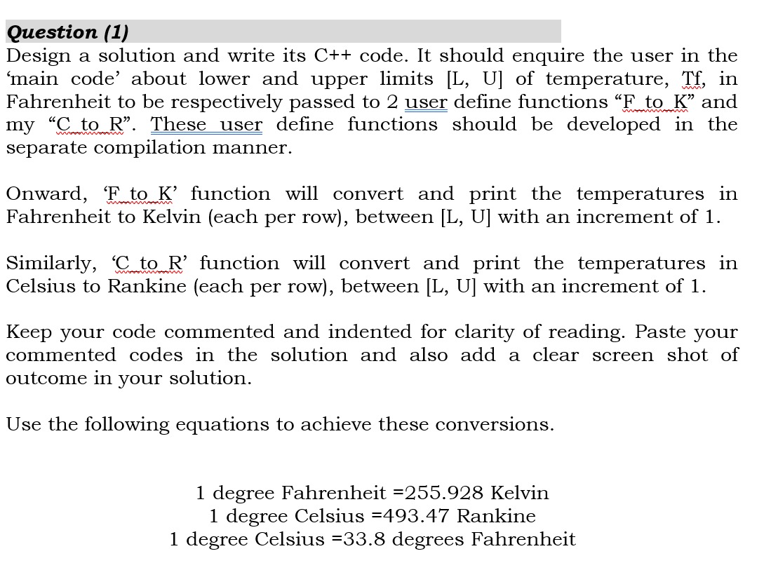 Solved Question (1) Design a solution and write its C++ | Chegg.com