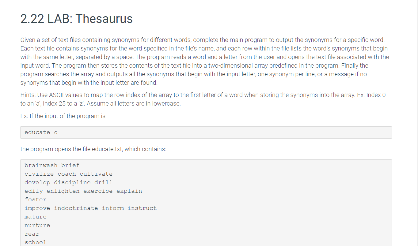 Solved Given a set of text files containing synonyms for | Chegg.com