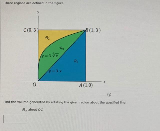 Solved Three regions are defined in the figure. у C(0,3) | Chegg.com