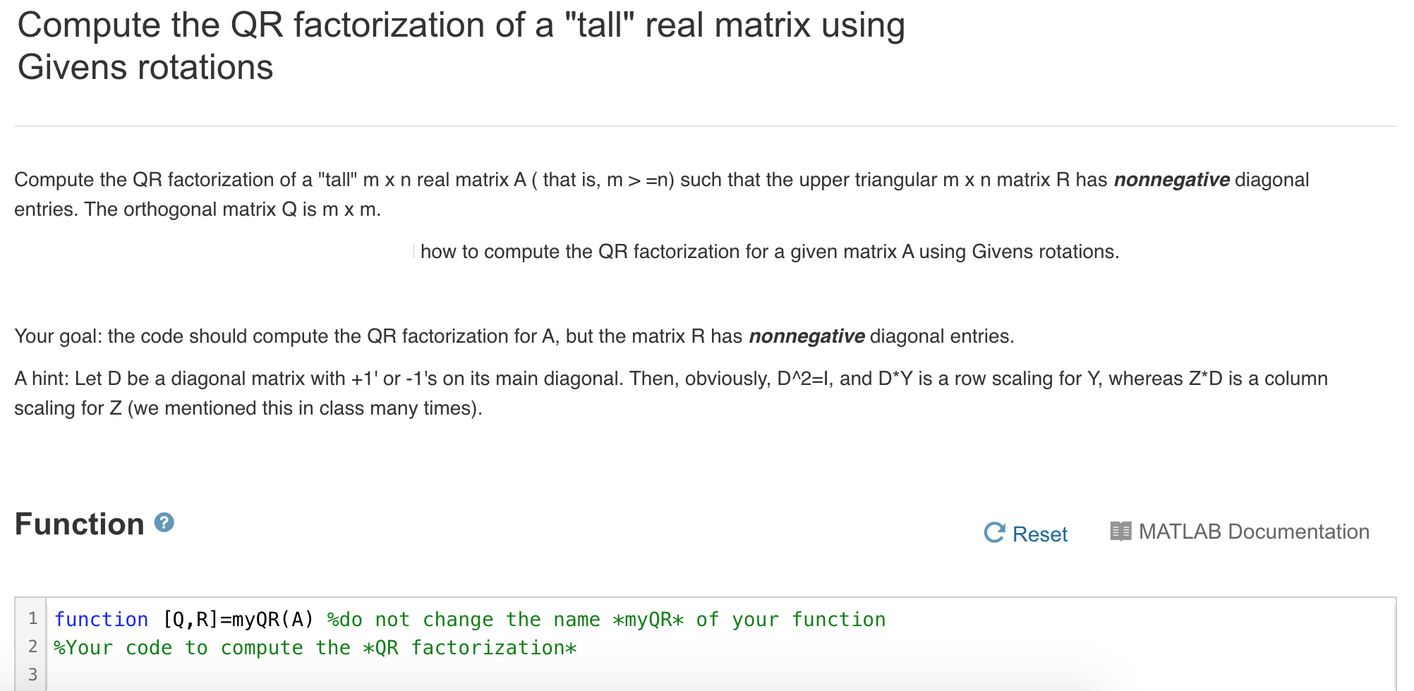 Compute the QR factorization of a "tall" real matrix | Chegg.com