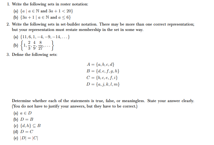 Solved 1. Write the following sets in roster notation: (a) | Chegg.com