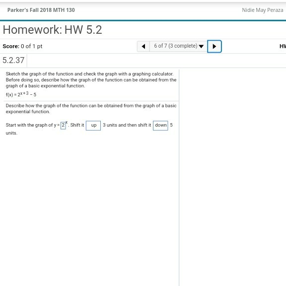 Solved Parker's Fall 2018 MTH 130 Nidie May Peraza Homework: | Chegg.com